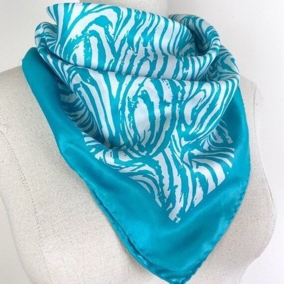 Vintage Aqua Blue and White Scarf - Gem