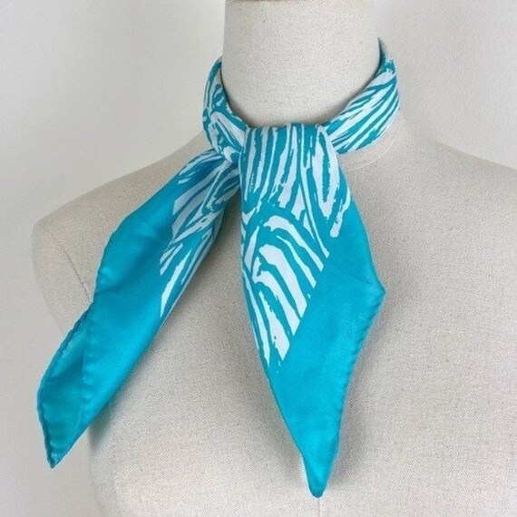 Vintage Aqua Blue and White Scarf - Gem