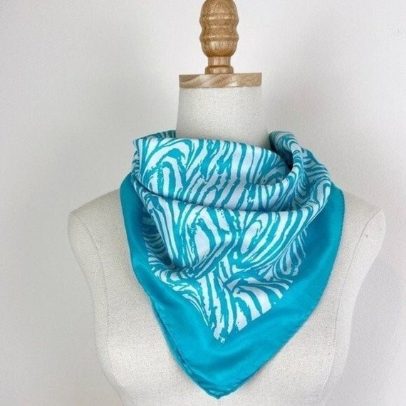 Vintage Aqua Blue and White Scarf - Gem