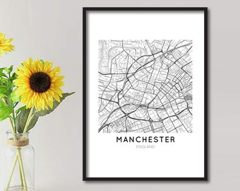 Black and White Bold Urban Map Manchester England City - Etsy