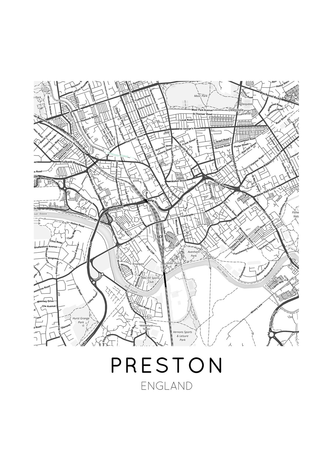 Preston Map UK Map City Map Present Home Town Map - Etsy UK