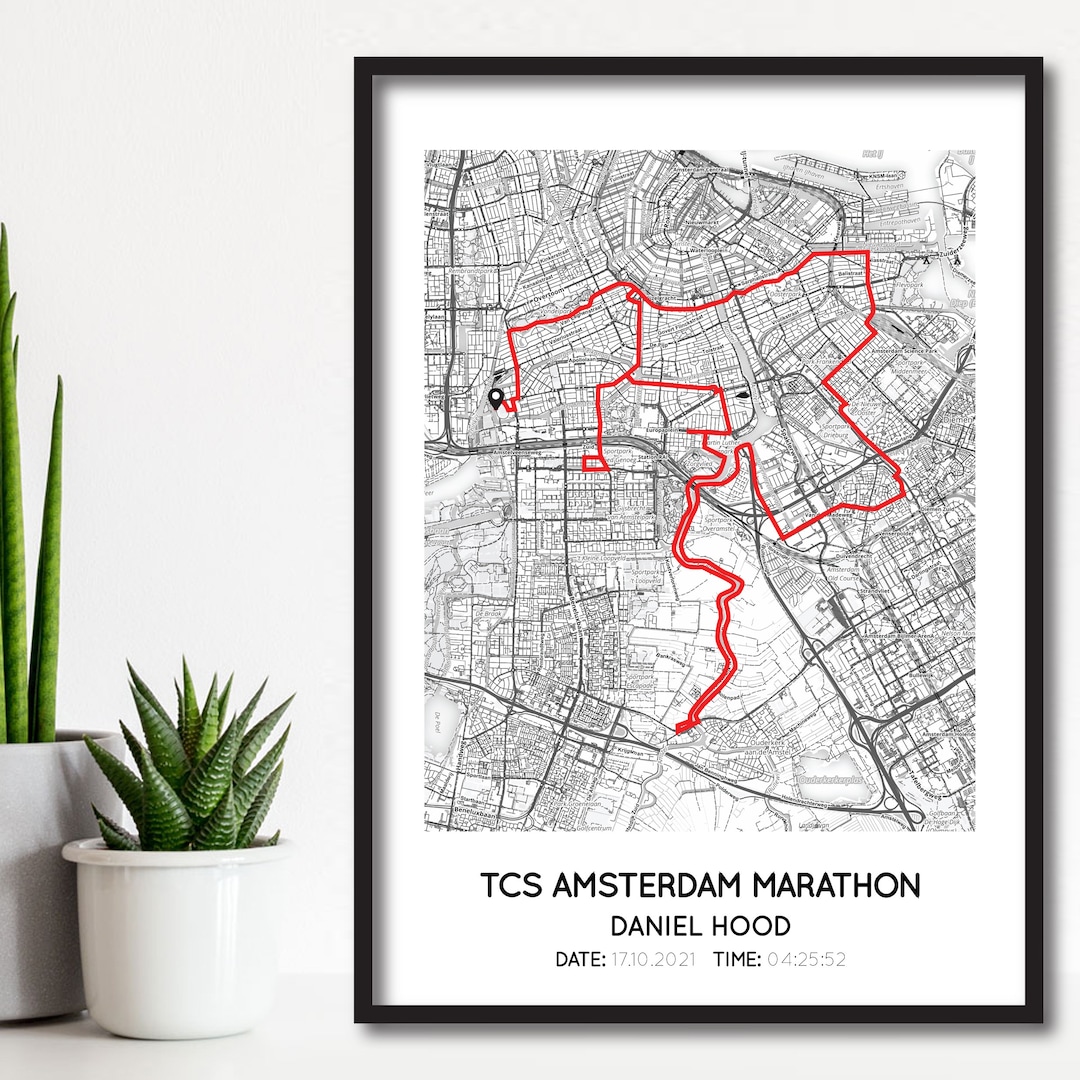 Personalised TCS Amsterdam Marathon Print | Amsterdam Marathon Gift Map ...
