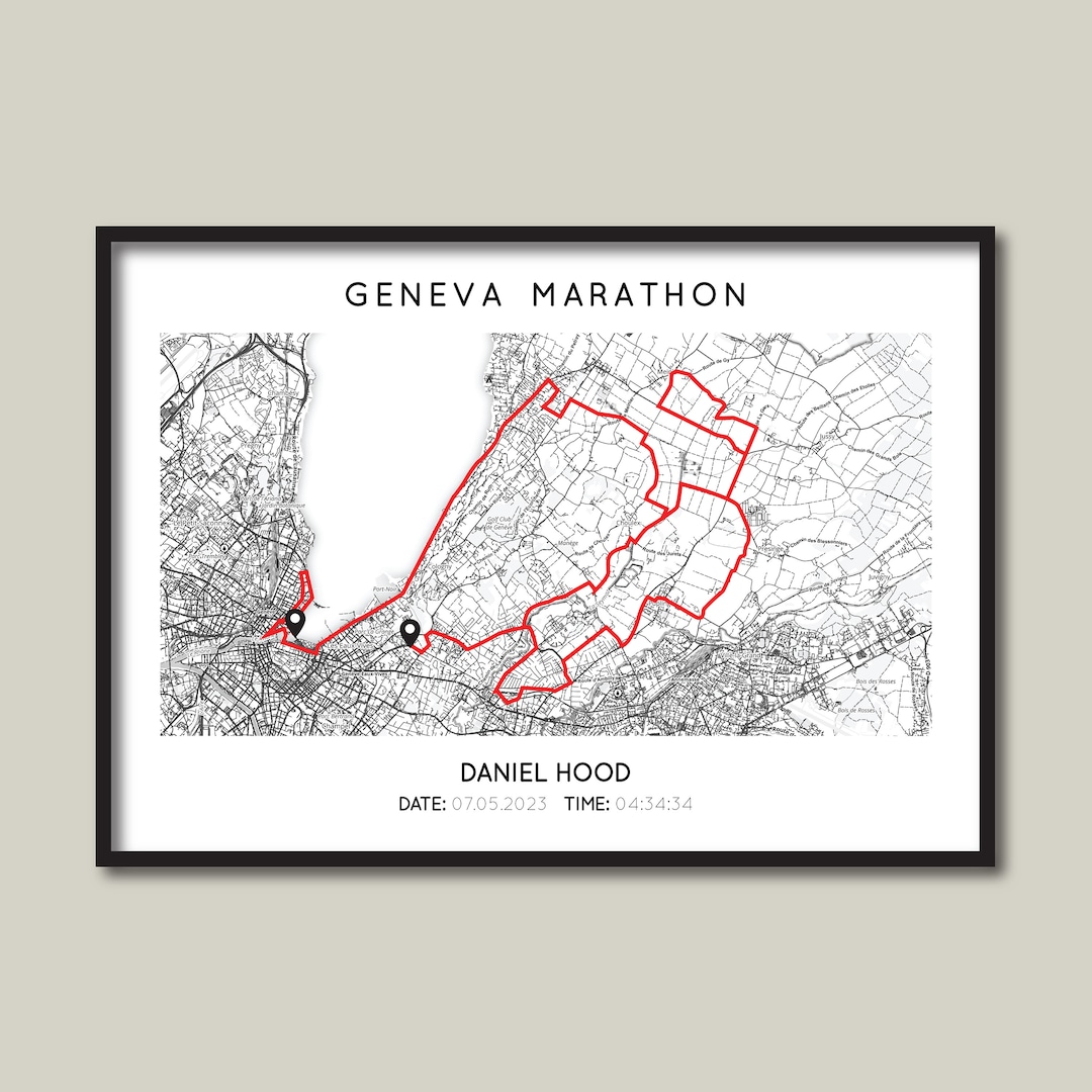Personalised Geneva Marathon Print | Geneva Marathon Gift Map | Geneva ...
