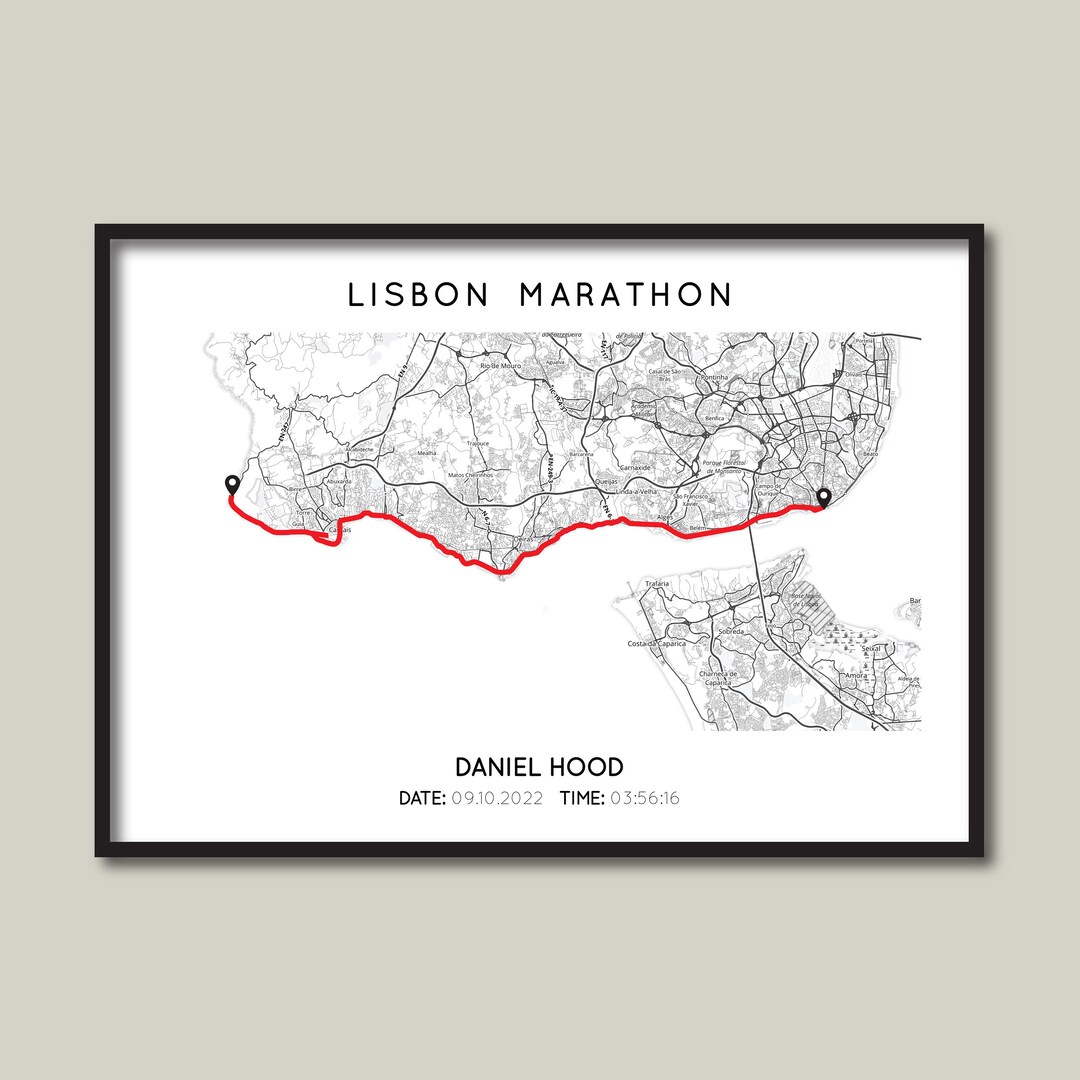Personalised Lisbon Marathon Print Lisbon Marathon Gift Map Lisbon ...