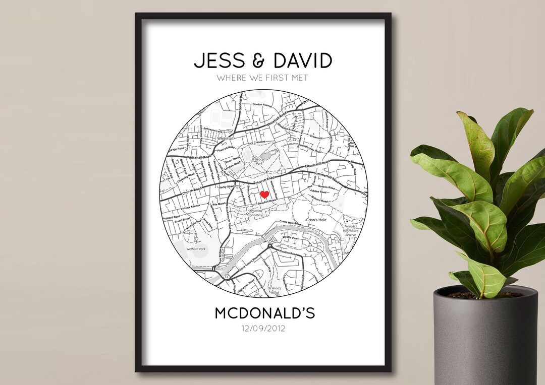 Personalised Where We First Met Map Print | Couple Print | Valentines ...