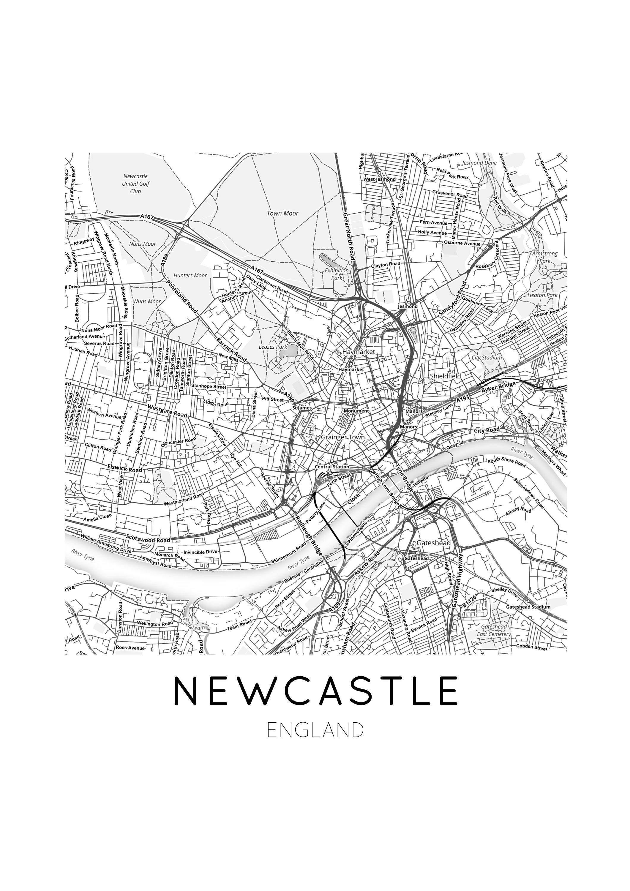 Newcastle Map Newcastle Upon Tyne England Map City Map | Etsy