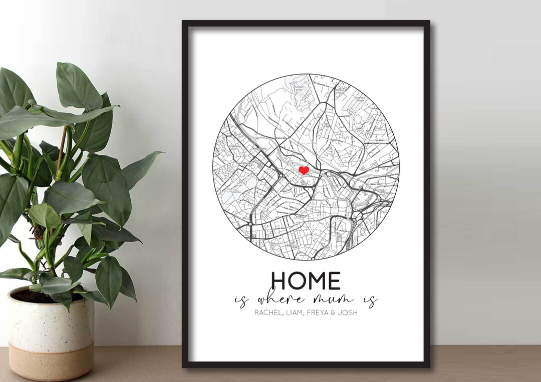 Personalised Home is Where Mum is Map Print | Gift for Mum Print ...