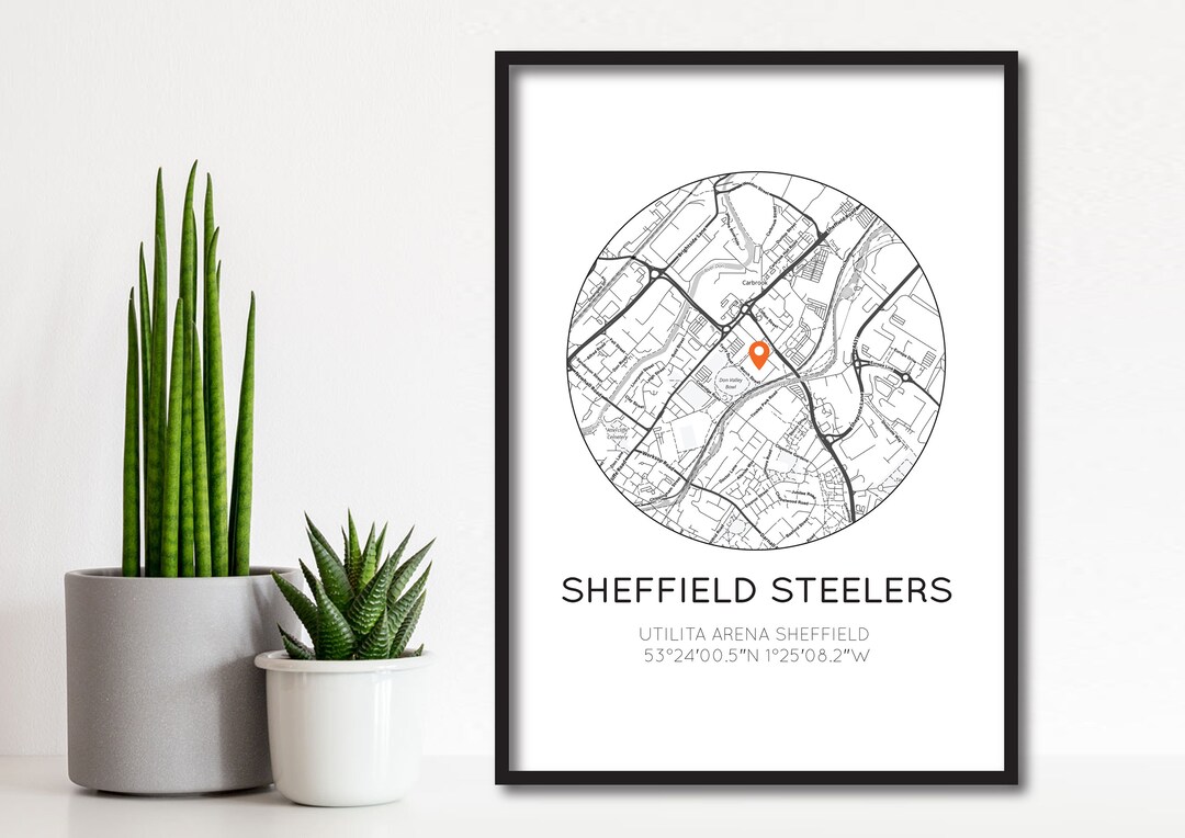 Sheffield Steelers Map Print Ice Hockey Print Utilita Arena Sheffield ...