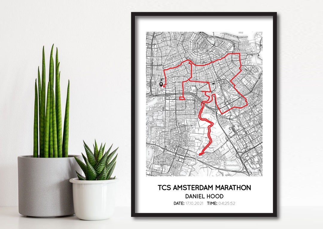 Personalised TCS Amsterdam Marathon Print Amsterdam Marathon Gift Map ...