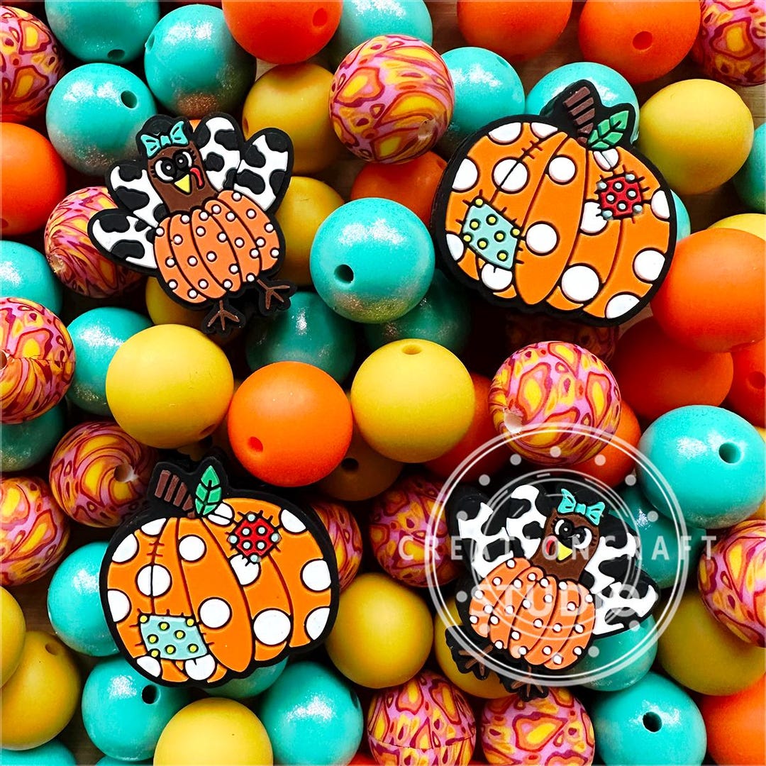 Thanksgiving Day Turkey Pumpkin Beads, Focal Beads Mix, 15mm Loose ...