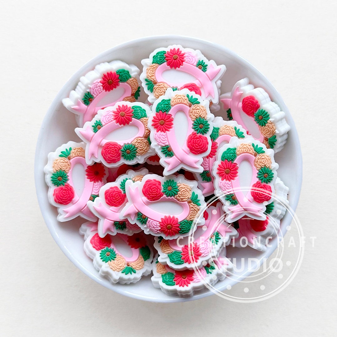 Floral Ribbon Awareness Breast Cancer Beads, Silicone Focal Beads - Etsy