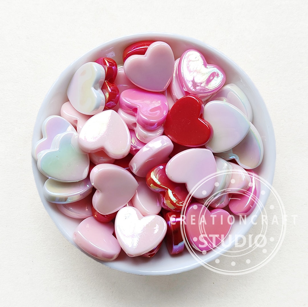 Opal Flat Heart Beads, Mixed Color Heart Acrylic Beads, Loose Beads - Etsy