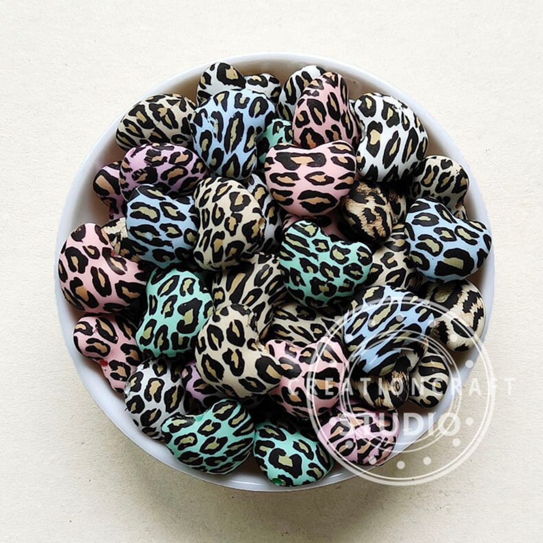 Leopard Print Heart Love Silicone Beads, Heart Shape Beads, Wholesale ...