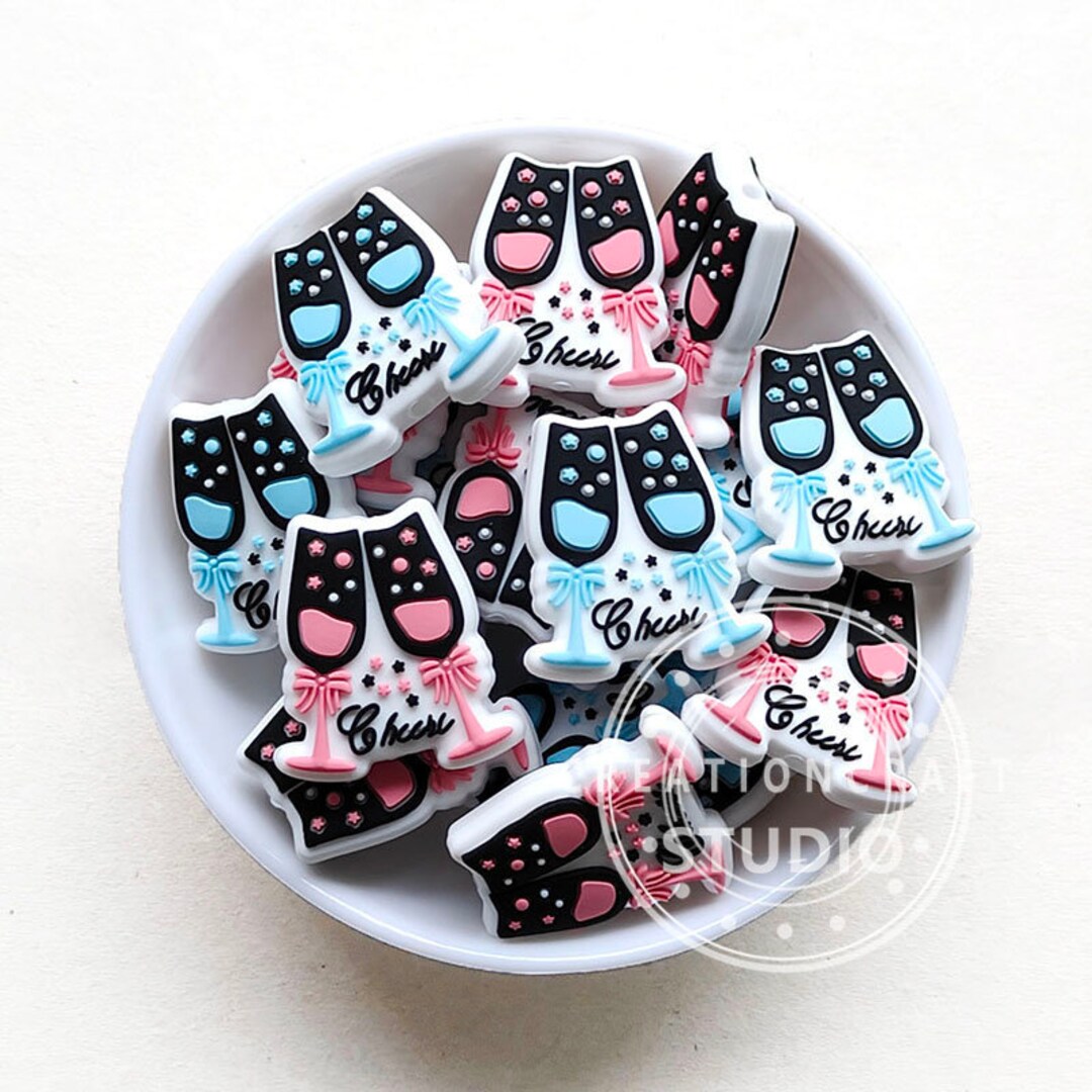 New Year's Champagne Silicone Beads, Red Wine Cup Beads, Silicone Focal ...