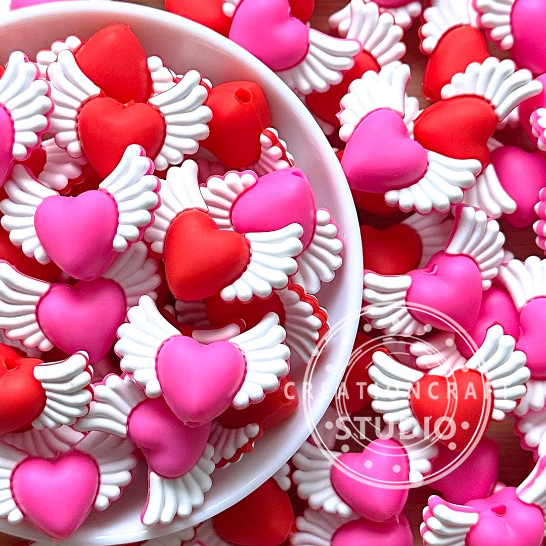 3D Heart Wing Focal Beads,valentines Day Beads,silicone Bead,keychain ...