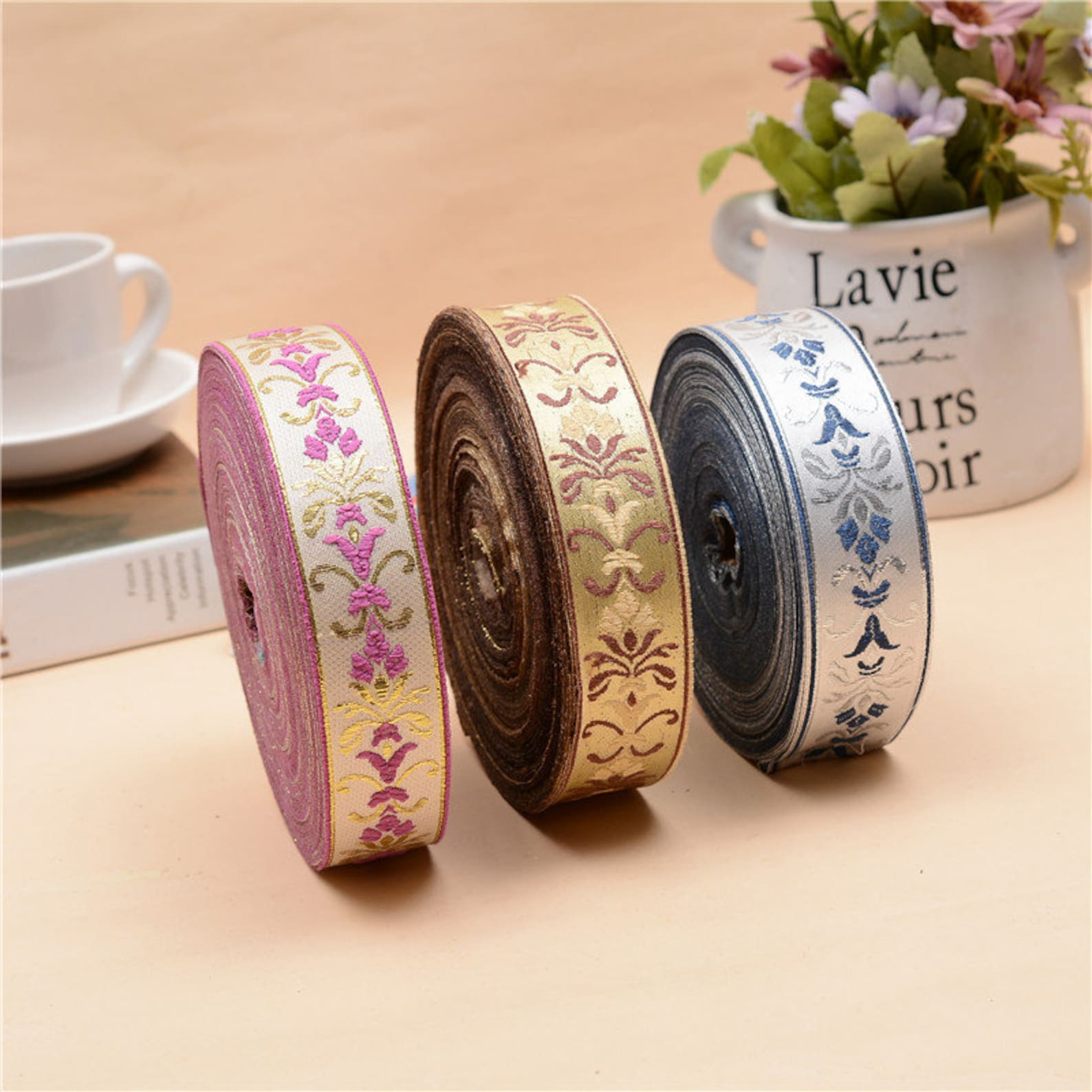 Floral Jacquard Ribbon Edge Trims 3cm wide Handmade | Etsy