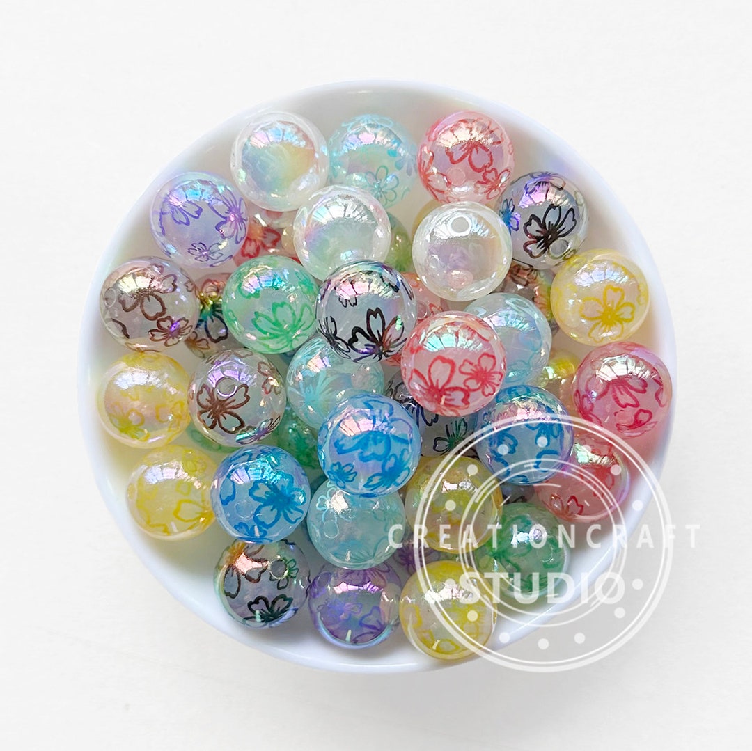UV Clear Floral Beads, 16mm Bubblegum Beads, Gumball Beads, Mixed Color ...