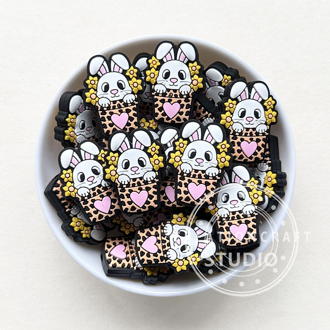 Easter Rabbit Beads, Bunny in Bucket Silicone Focal Beads, Pen Focals ...