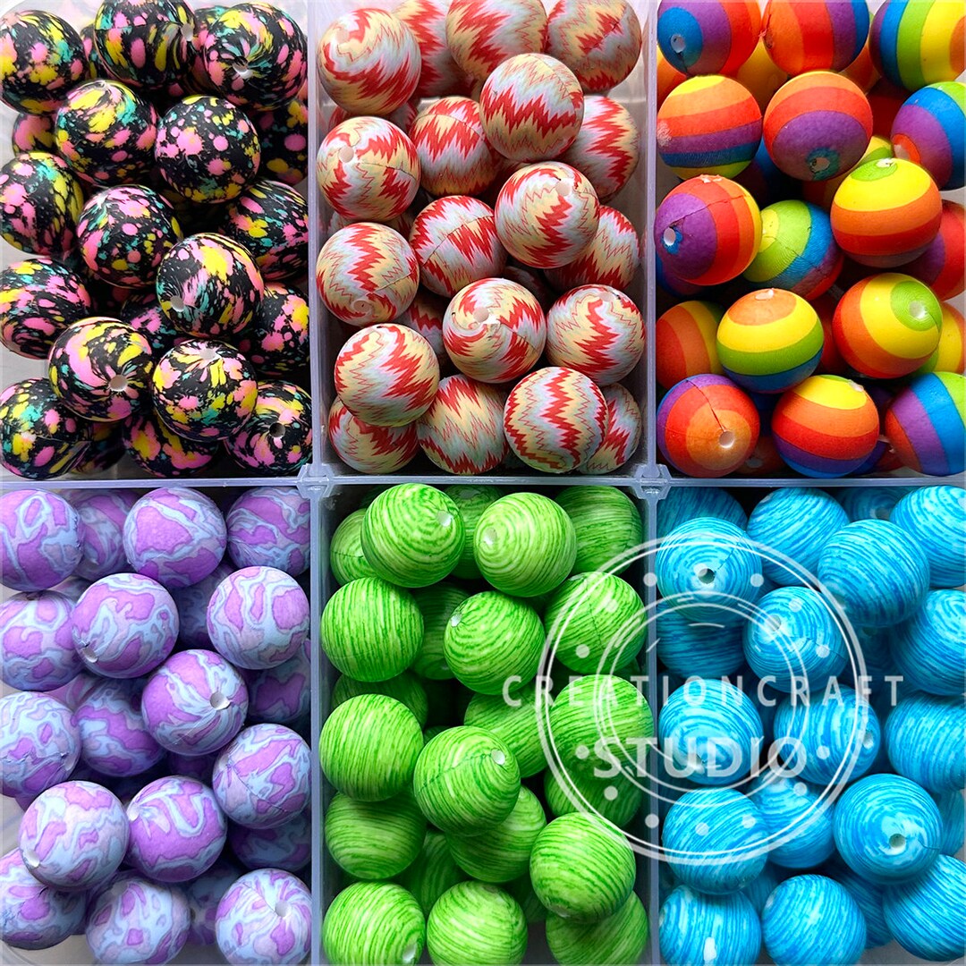 15mm Print Silicone Beads, Splatter Print Beads, Silicone Beads Bulk ...