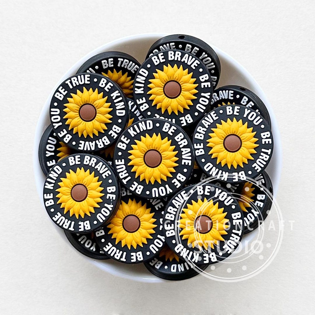 Be Kind Focal Beads,badge Reel Beads,sunflower Silicone Beads,diy ...
