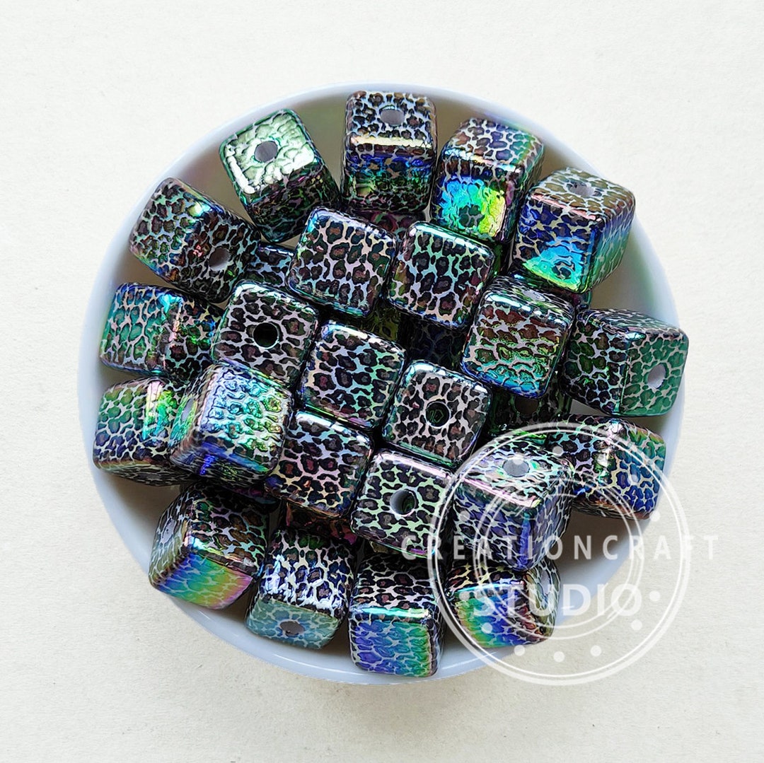 Leopard Print Cube Bubblegum Beads, Chunky UV Acrylic Cube Beads, Cube ...