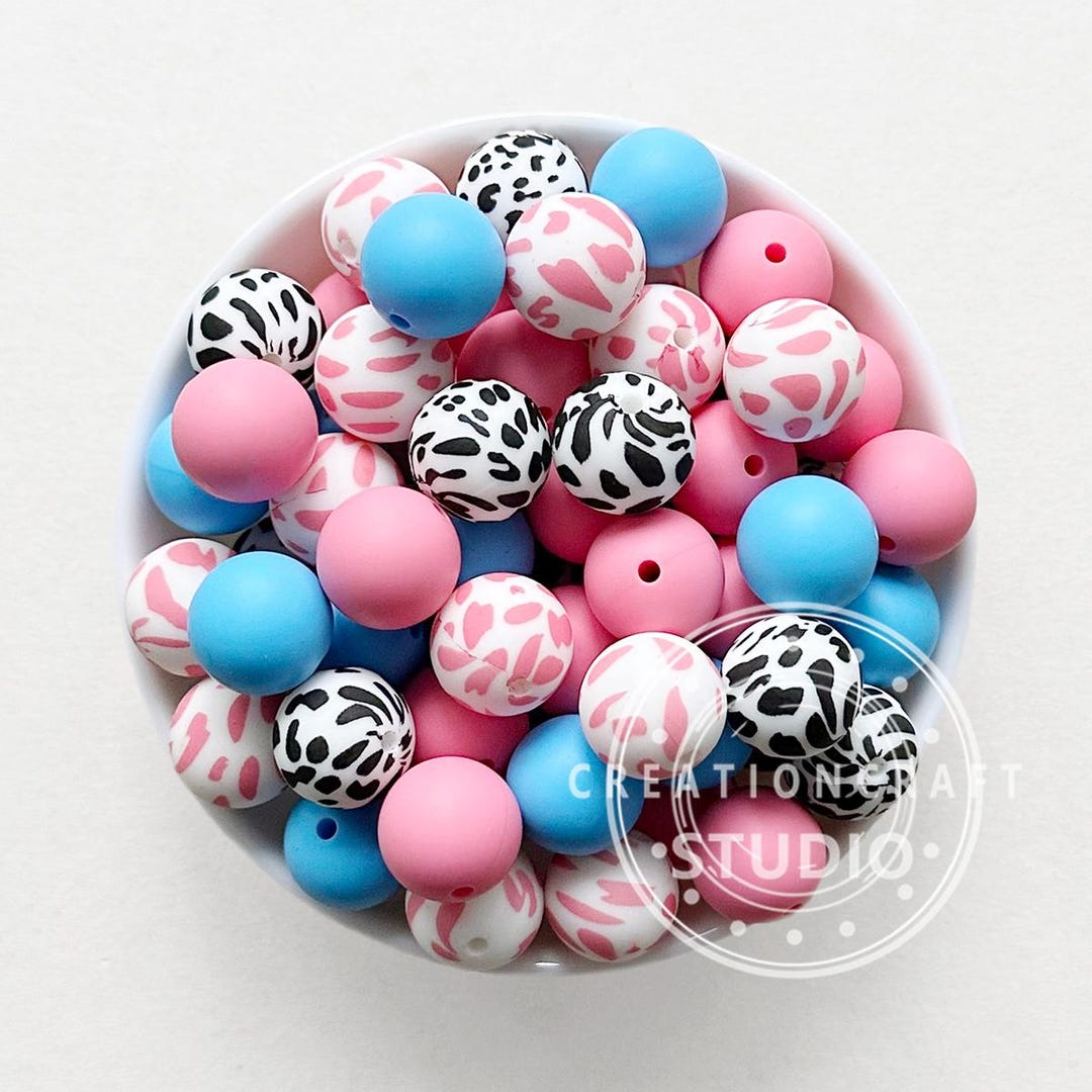 Cow Beads,15mm Print Mixed Beads,loose Silicone Bead DIY Jewelry ...