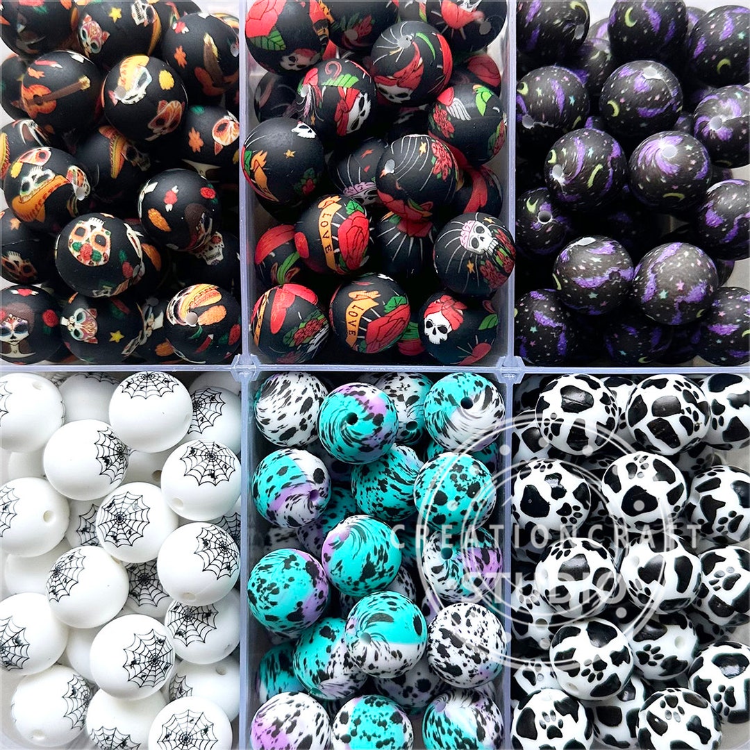 Halloween Beads, Spooky Beads, Silicone Print Beads, Silicone Beads ...
