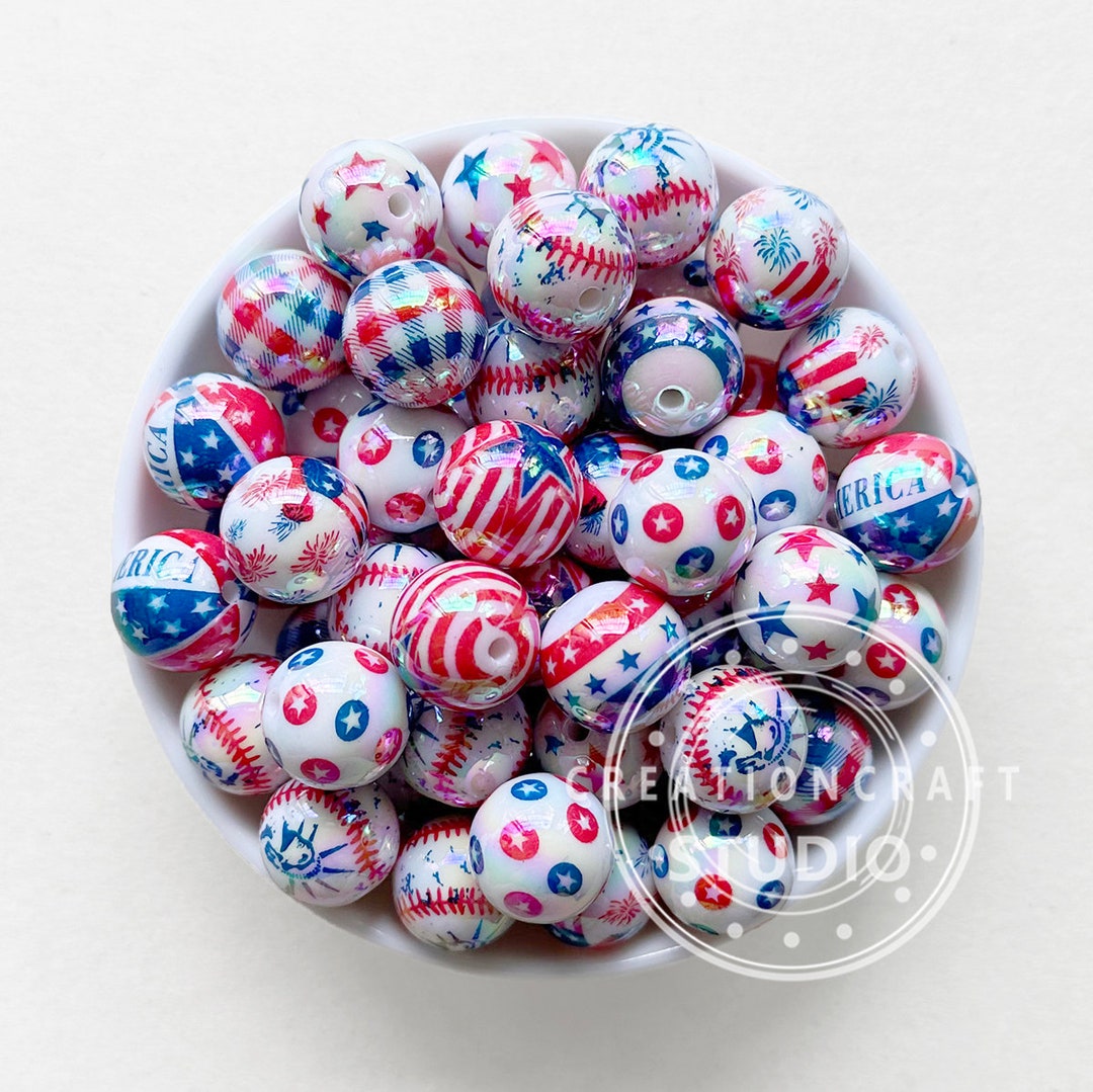 16mm Patriotic Beads, Loose Beads,acrylic Beads Assorted, Independence ...