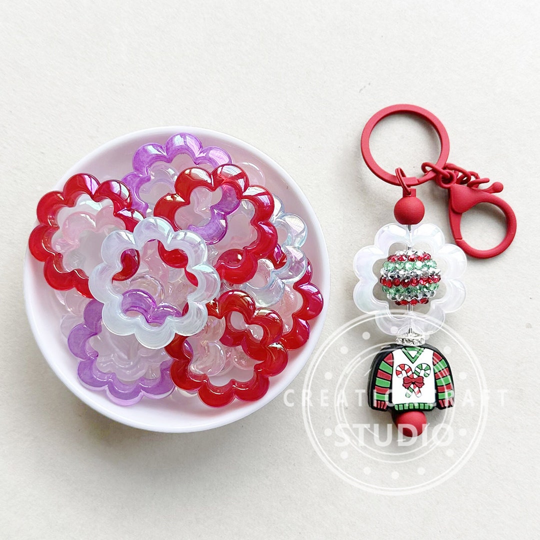 38mm Clear AB Flower Shape Acrylic Focal Loop, Focal Frame With 2 Hole ...