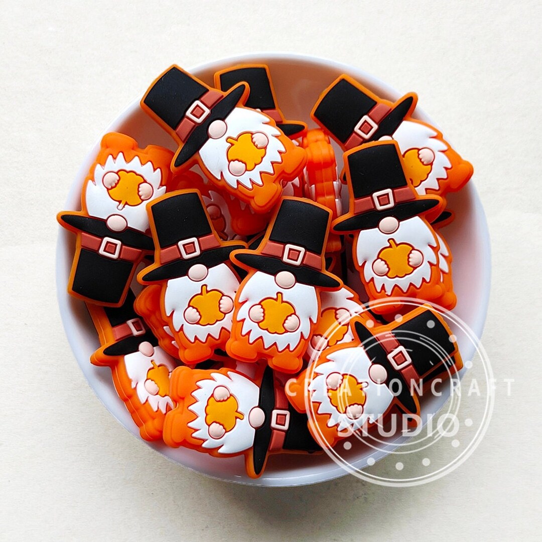 Pumpkin Harvest Gnome Silicone Beads, Thanksgiving Beads, Focal ...