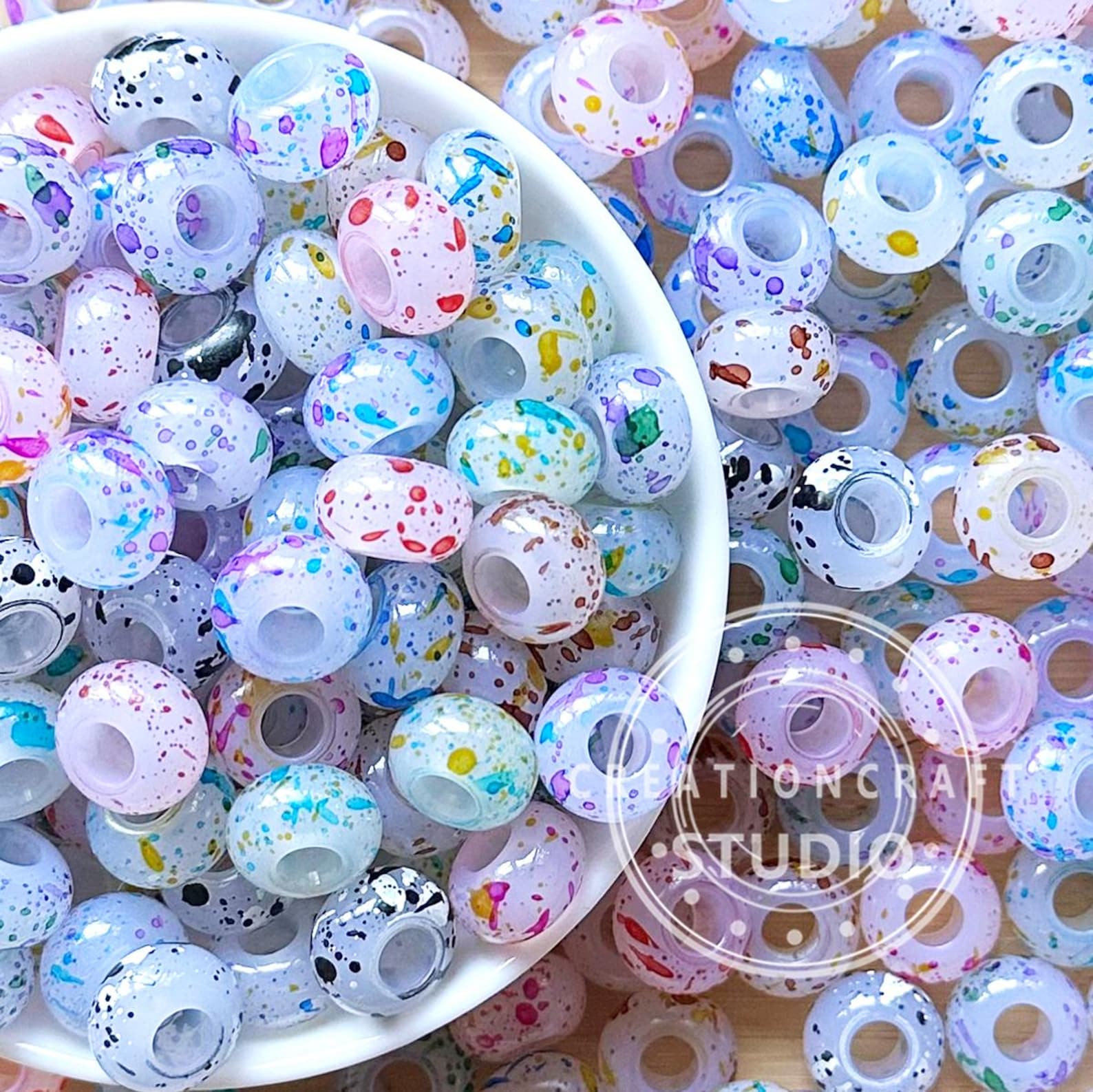 50pcs/lot Splatter Transparent Spacer Beads,large Hole Loose Beads ...