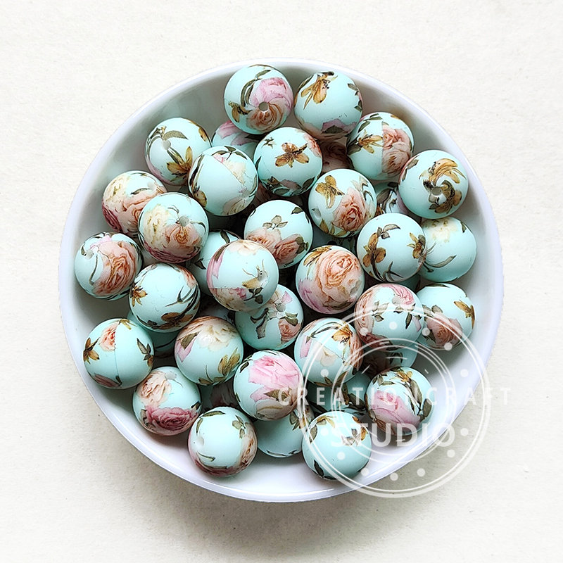 Flower Print Beads Pearl Beads Bulk Silicone Beads 15mm - Etsy