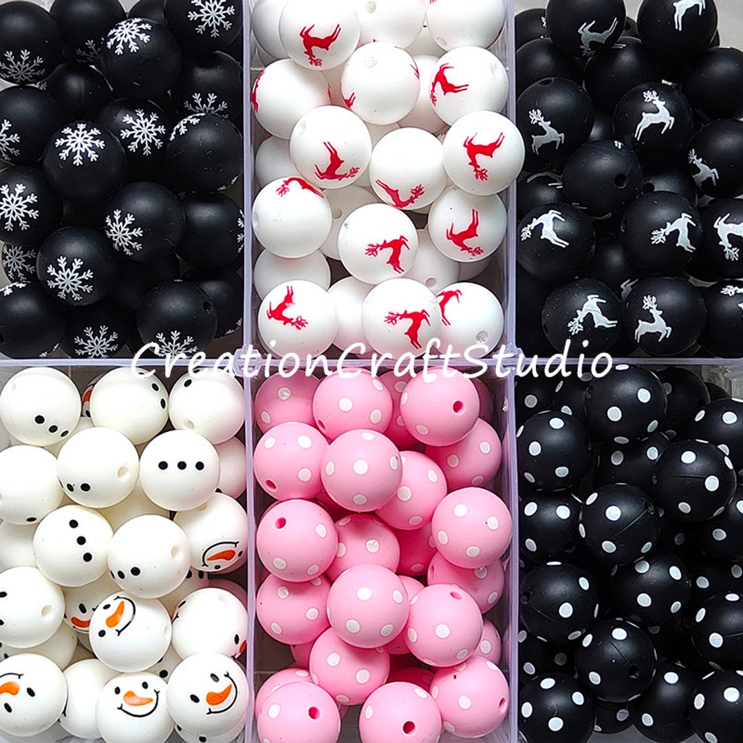 Christmas Beads, Snowman Elk Print Silicone Beads, Wholesale 15mm Round ...
