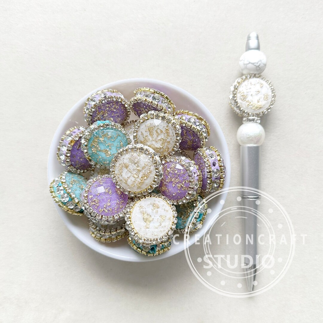 Gold Flake Rhinestone Clay Beads, Fancy Beads,sparkly Beads, Chunky ...