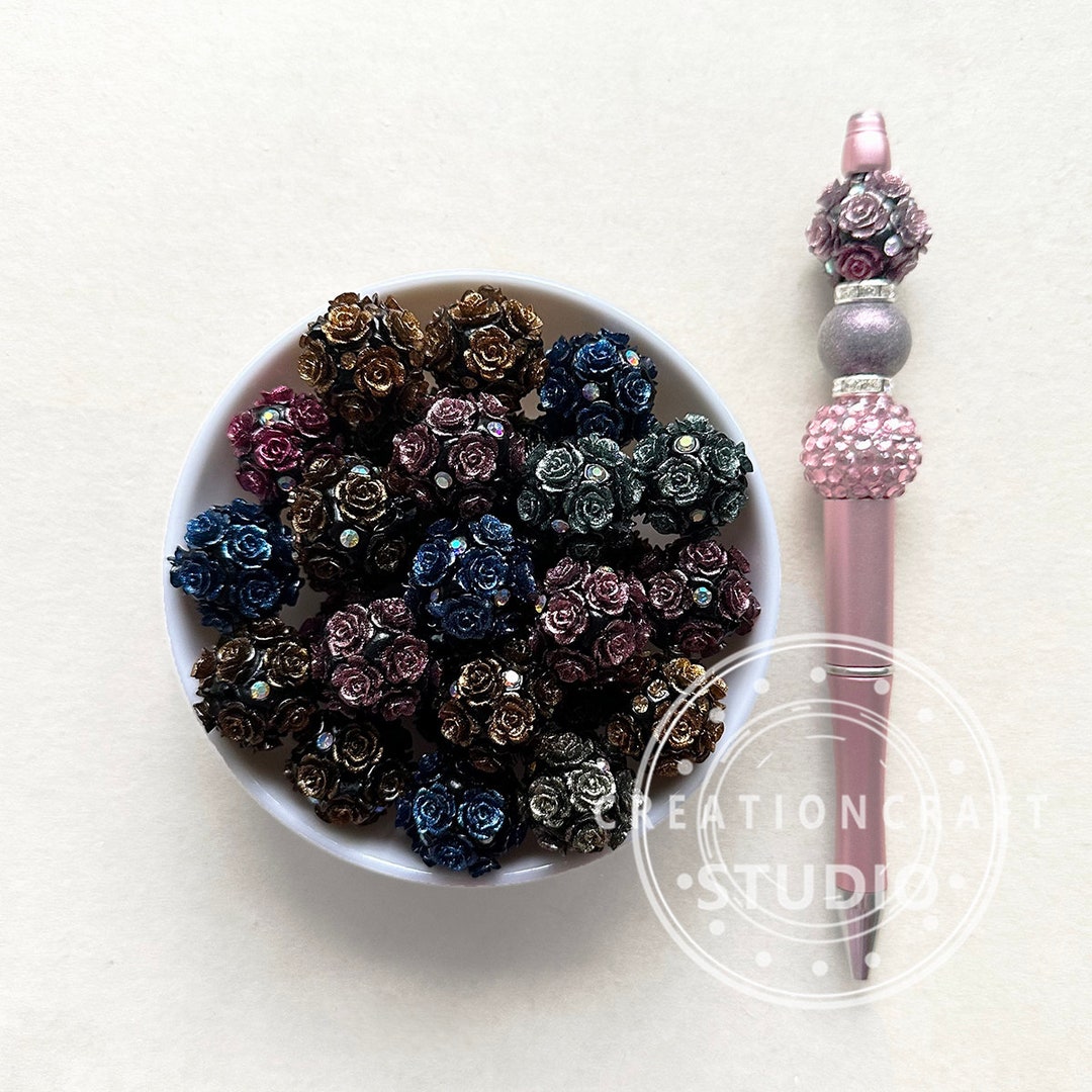 20mm Mix Color Metallic Rose Flower Beads, Rhinestone Polymer Clay ...