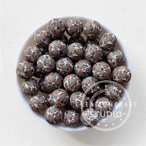 Daisy Beads, Flower Print Beads, Western Aztec Round Beads, 15mm ...