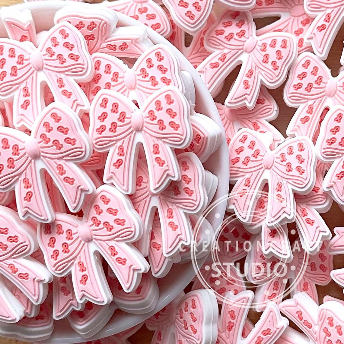 Pink Bow Ribbon Breast Cancer Silicone Beads,for Awareness Themed ...