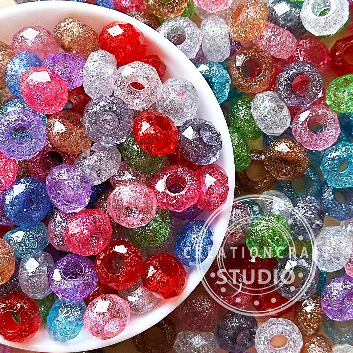 50pcs/lot Faceted Acrylic Beads,glitter Beads,abacus Large Hole Beads ...