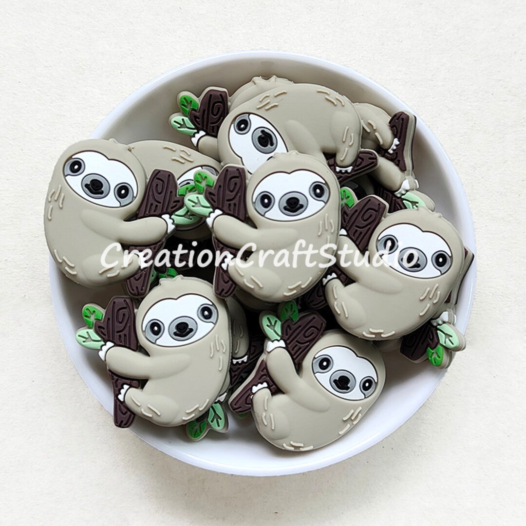 Wholesale Grey Sloth Silicone Beads, Silicone Focal Beads, Sloth Beads ...