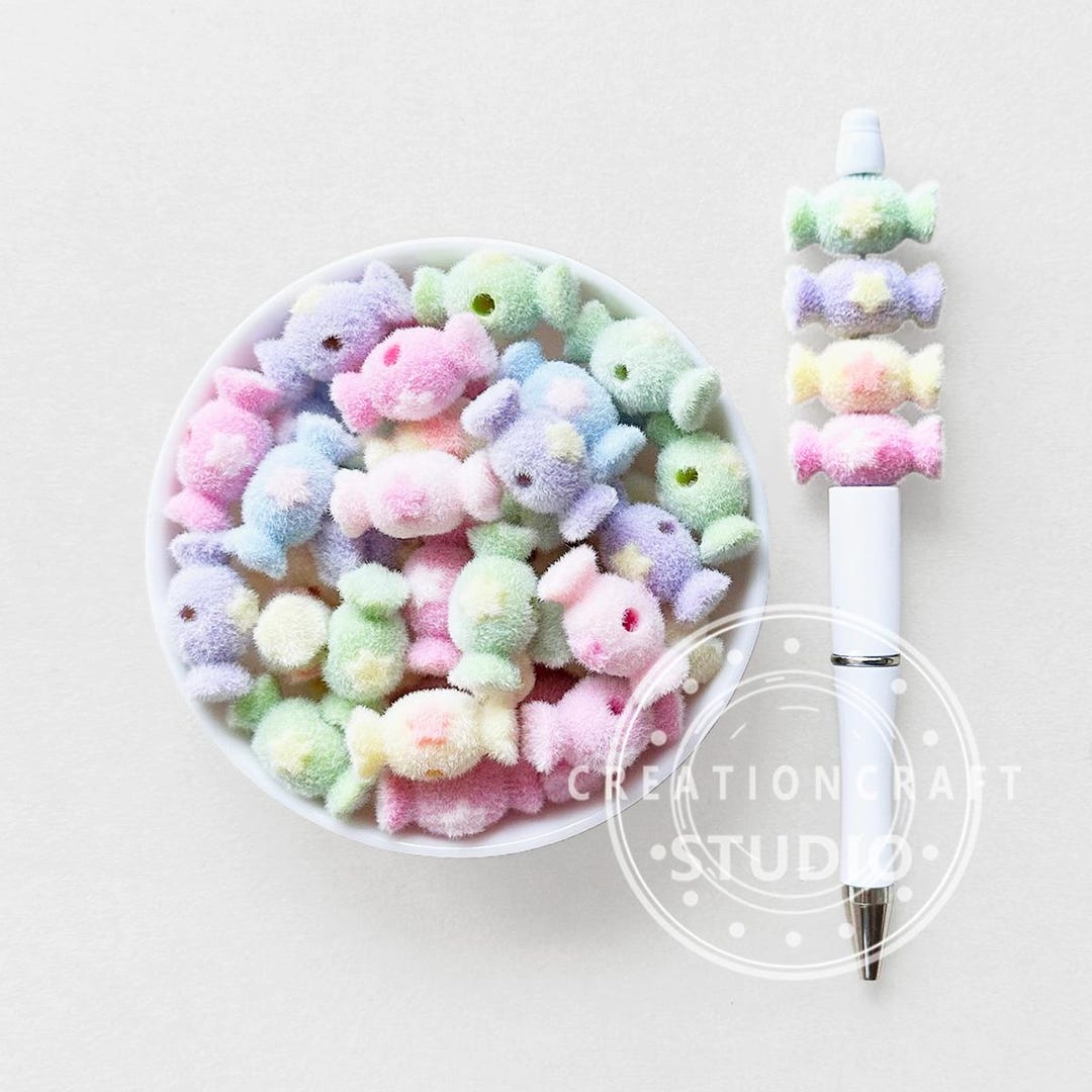 Flocked Candy Shape Acrylic Fuzzy Beads,flocked Beads Assorted Color - Etsy
