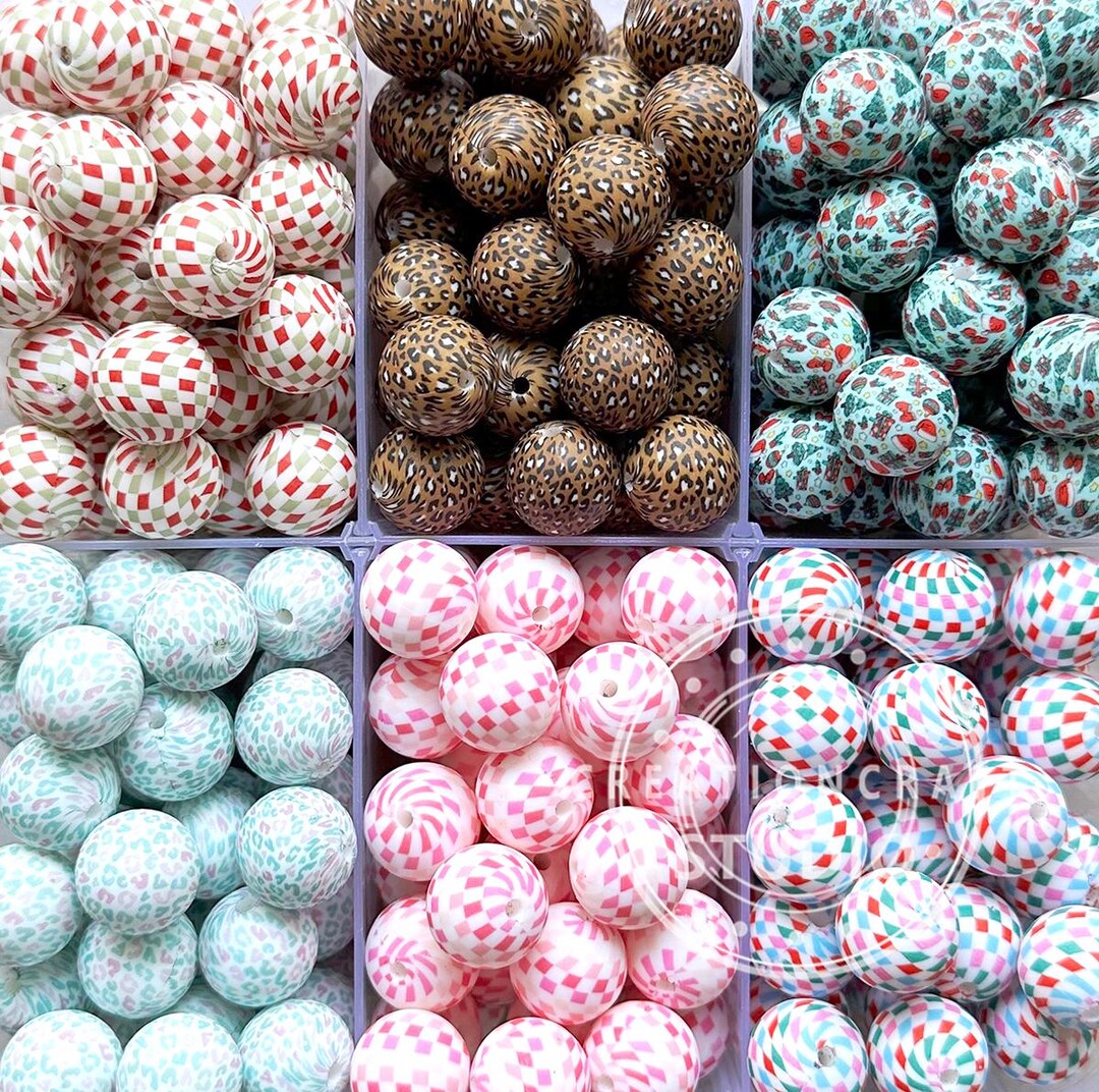 Leopard Check Print Beads,15mm Silicone Beads,round Print Silicone Ball ...