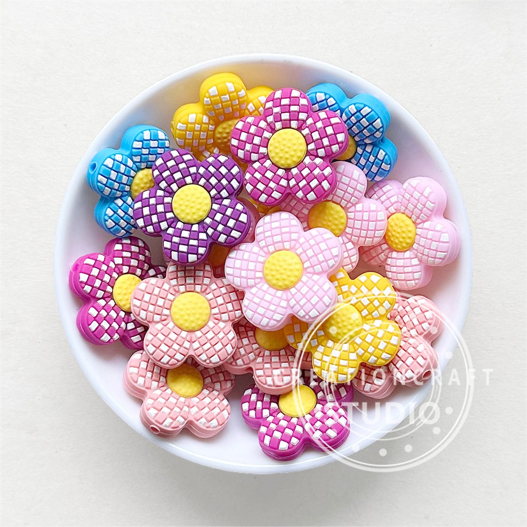 Flower Beads, Check Flower Focal Beads Mix, Silicone Beads, Floral ...