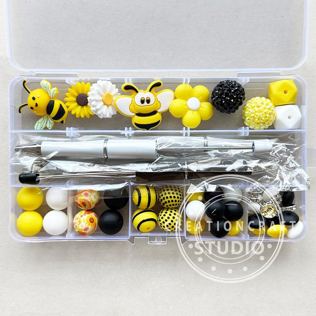 55pcs Bee Assorted Beads Kit,bee Flower Beads,focal Silicone Beads Kit ...