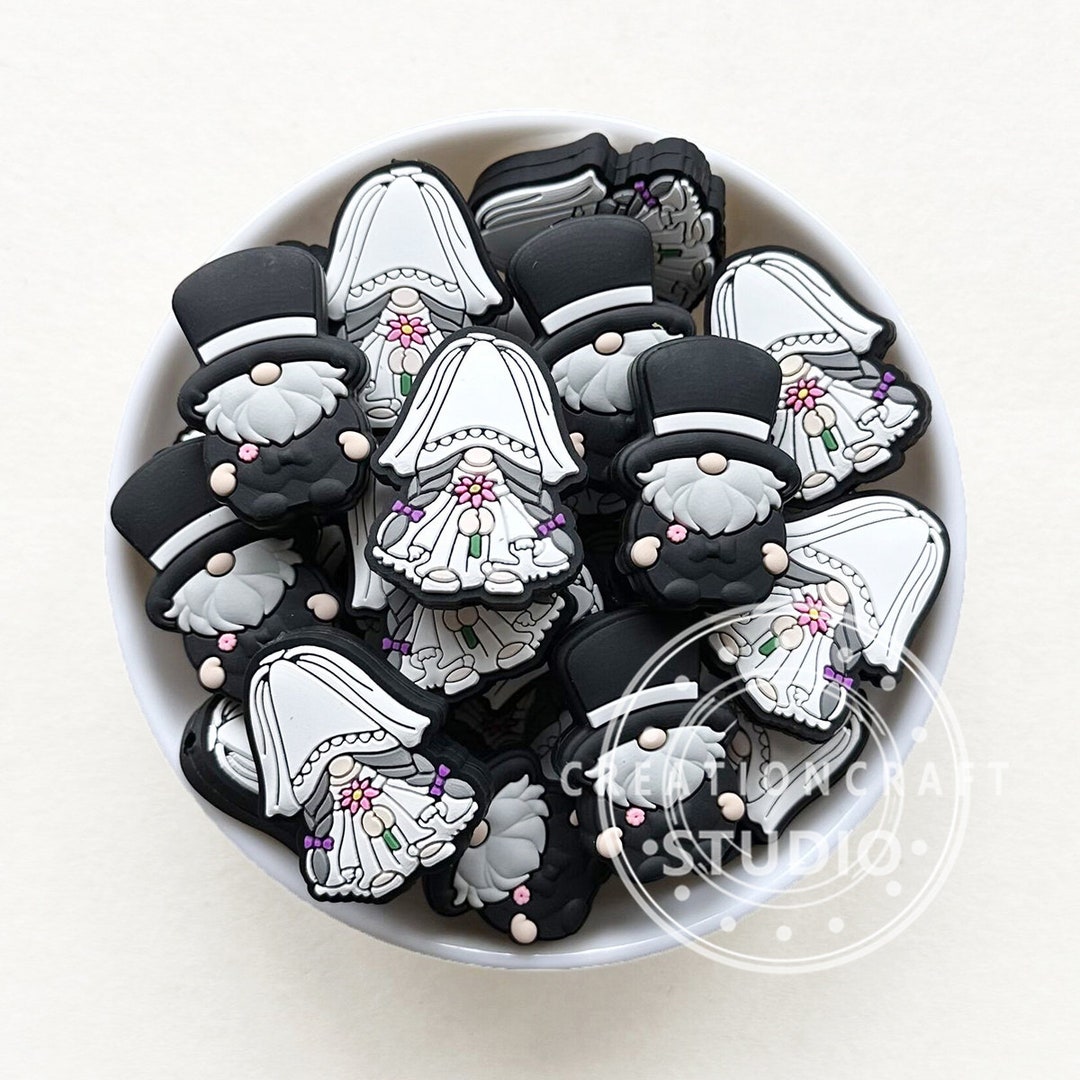 Wedding Theme Focal Beads, Bride and Groom Gnome Focal Silicone Beads ...