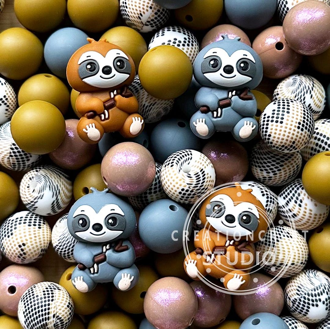 24/48pcs Assorted Beads,3d Sloth Beads,beadable Pen Diy,silicone Beads ...