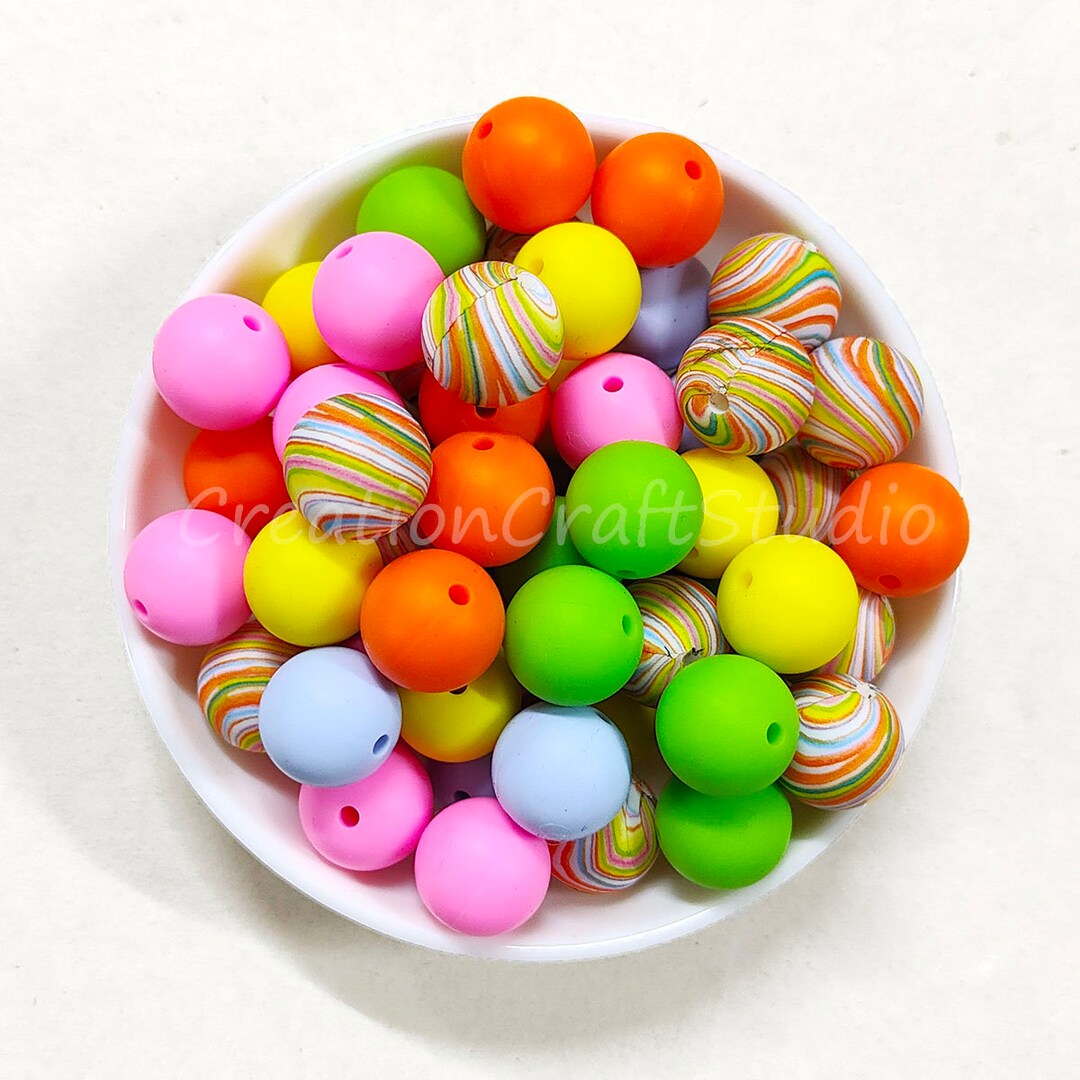 6 Colors Mixed, 12/15mm Silicone Beads, Silicone Round Beads, Siliocne ...