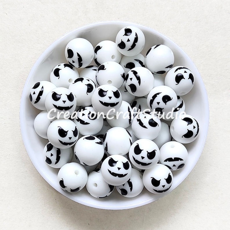 Spooky Ghost Silicone Beads, 15mm Round Print Silicone Beads, Wholesale ...