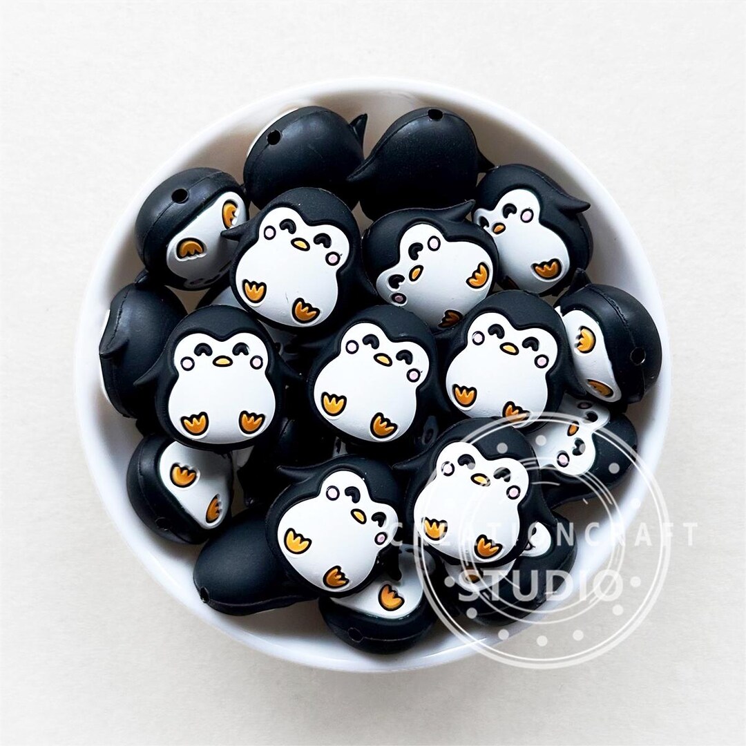 Penguin Beads, Bulk Focal Silicone Beads, 3D Penguin Focal Bead, Animal ...