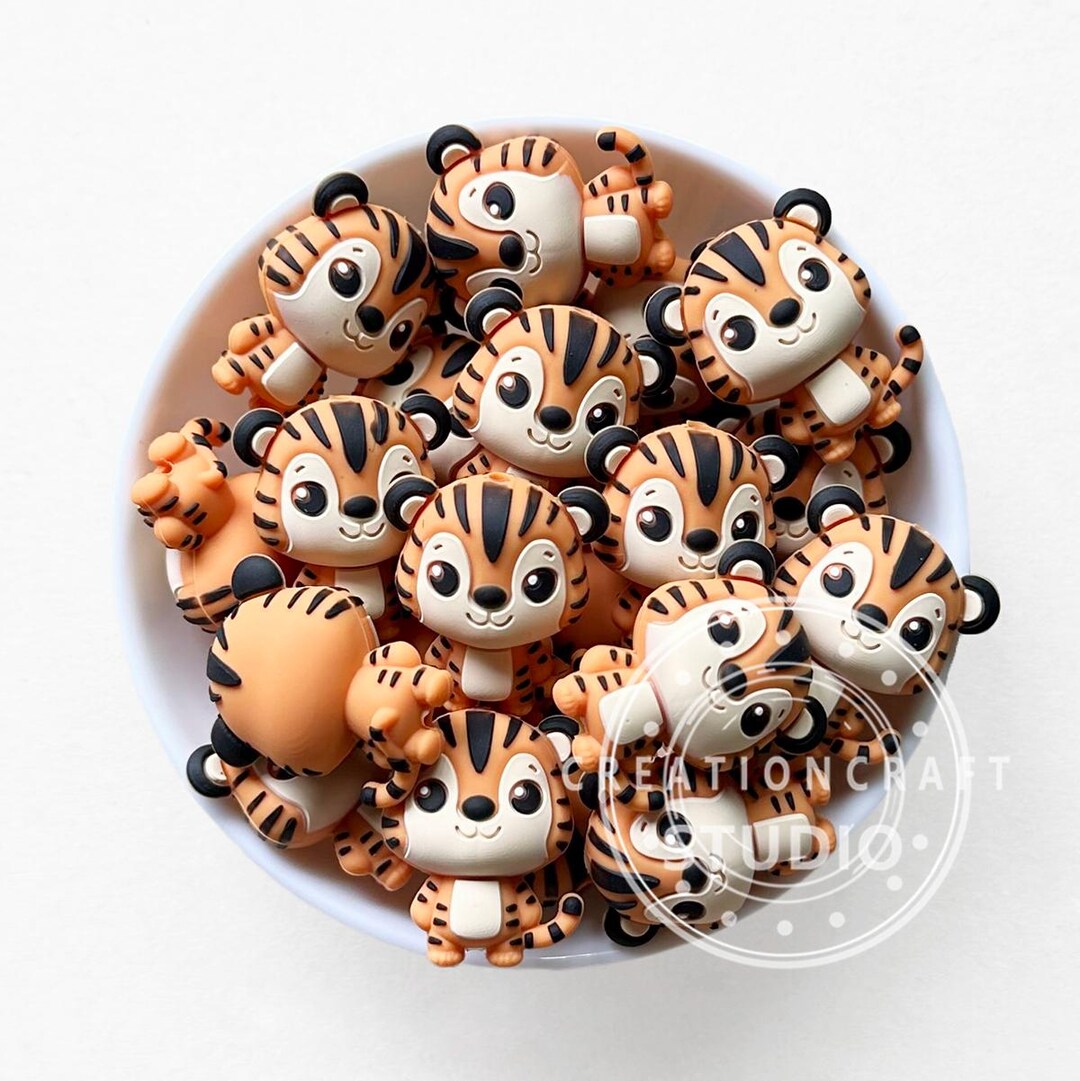 3D Tiger Animal Focal Beads,silicone Beads,lanyard Beads,diy Keychain ...