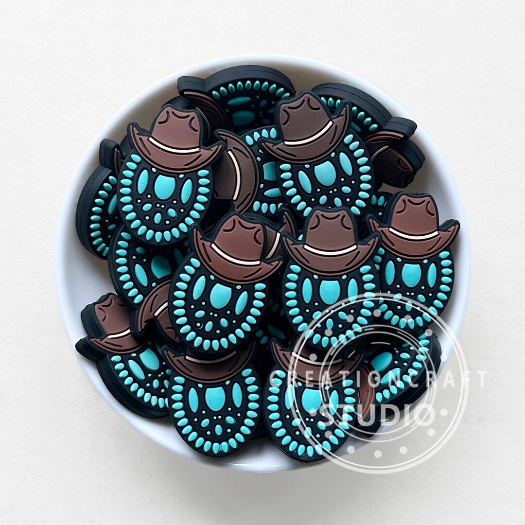 Turquoise Cowboy Focal Beads, Western Cowboy Hat Gemstone Silicone ...